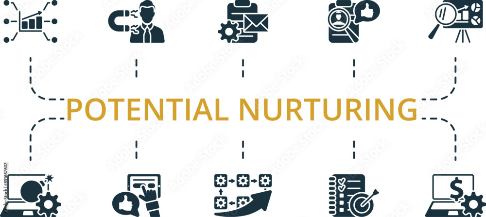 Potential Nurturing icon set. Monochrome simple Potential Nurturing ...