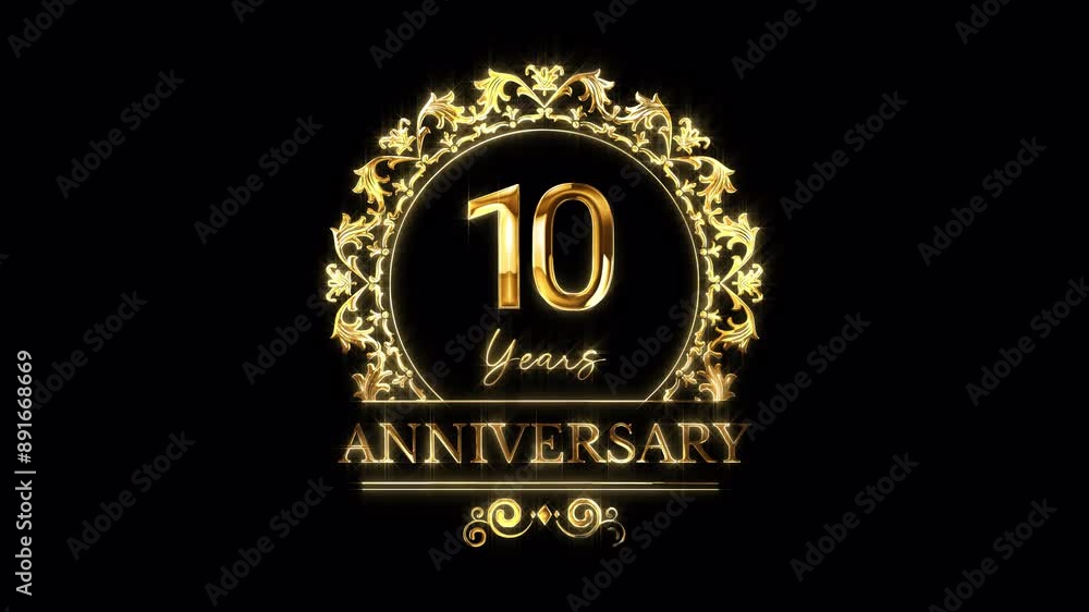 10th Anniversary Celebration. Golden 10 Years Anniversary Animation in ...