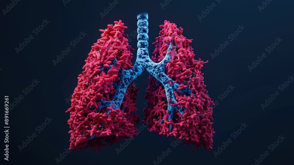 Highly detailed 3D graphic of the microscopic structure of lung alveoli ...