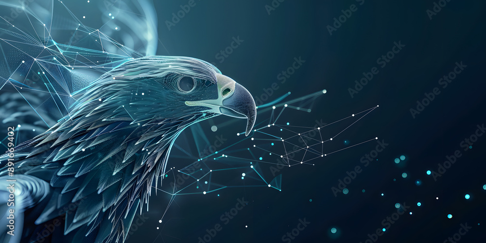 Eagle-themed digital wireframe design featuring polygon technology with ...