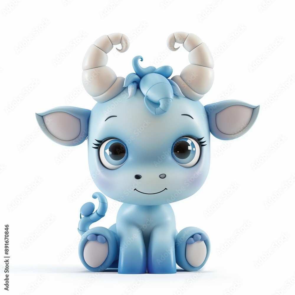 Cute 3D Illustration of Capricorn Zodiac Sign with Big Eyes and White ...