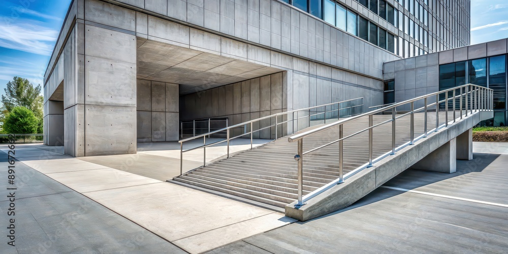 Modern exterior concrete ramp leading to a building, Concrete, Ramp ...