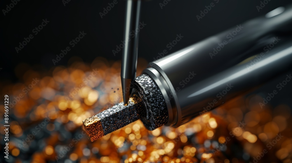 A close-up of core samples being extracted from a drilling rig, with ...