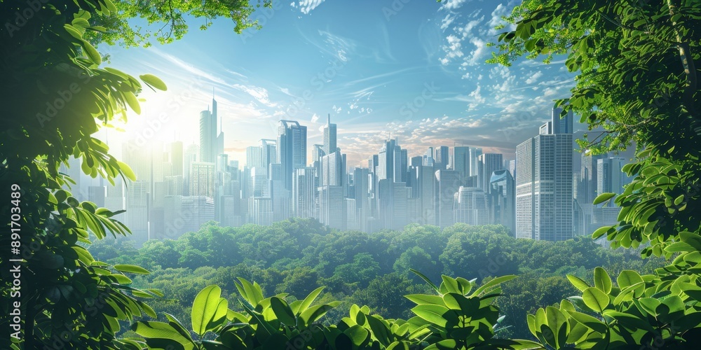 Futuristic Sustainable Cityscape: Eco-friendly Glass Skyscrapers and ...
