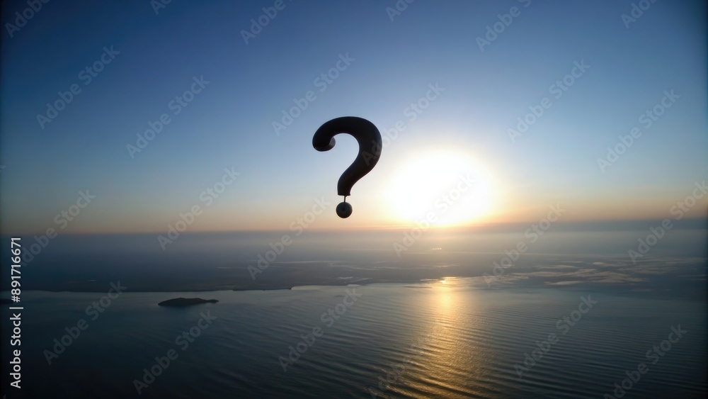 object of a floating question mark falling from 10,000 meters above ...