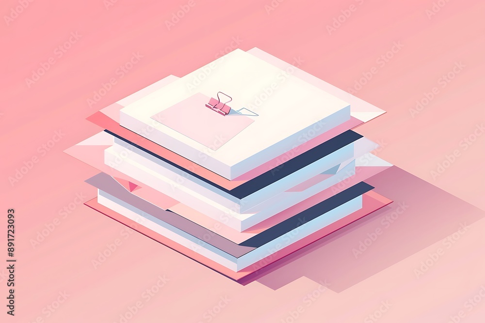 Minimalistic vector of a stack of papers with a paperclip, clean lines ...