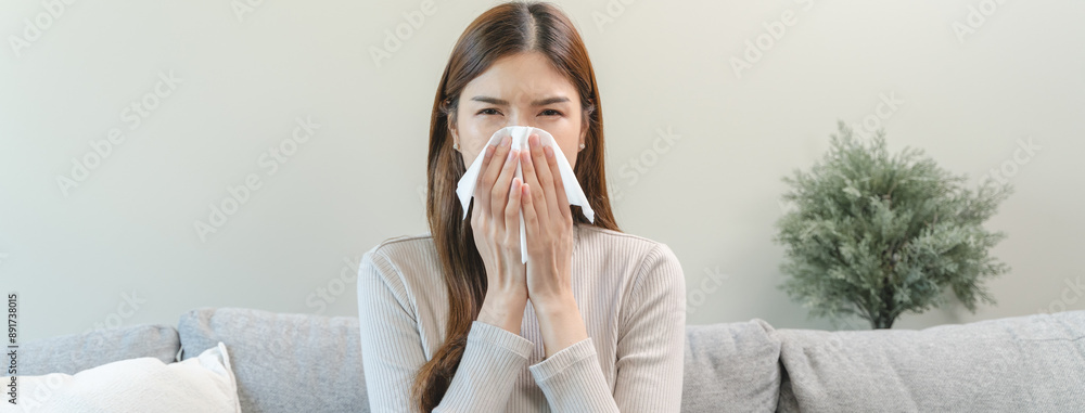 Female unhealthy Sickness, asian young woman, girl unwell and coughing ...