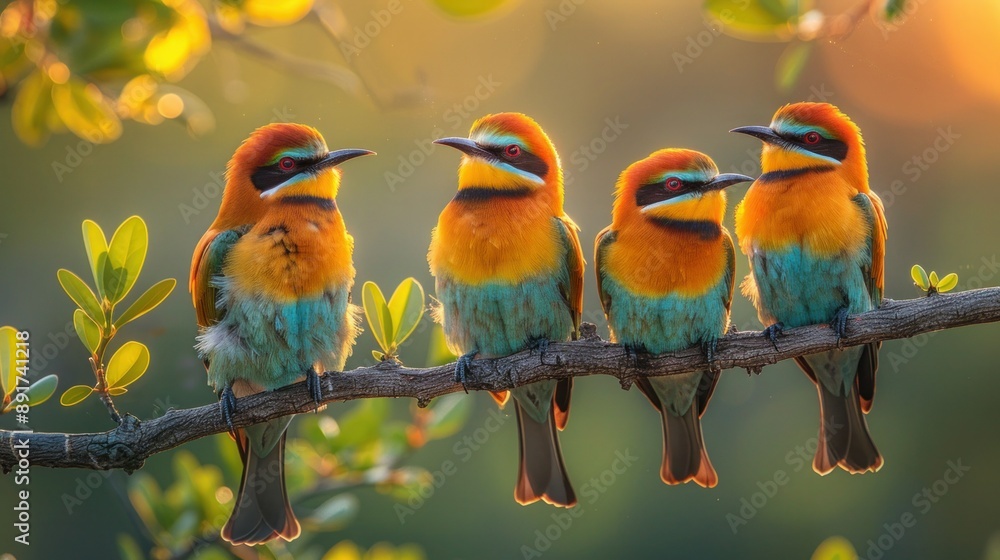 European Bee Eaters with Prey in Beaks at Breeding Colony on Bagerova ...