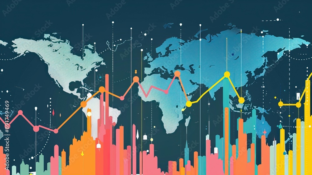 Global Economic Crisis Visualized. World map and graphs. High quality ...