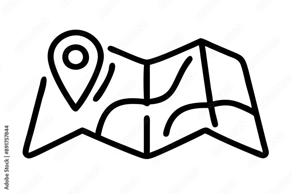 Vetor de Map with route from pointer to flag thin line icon, Navigation concept, Location ...