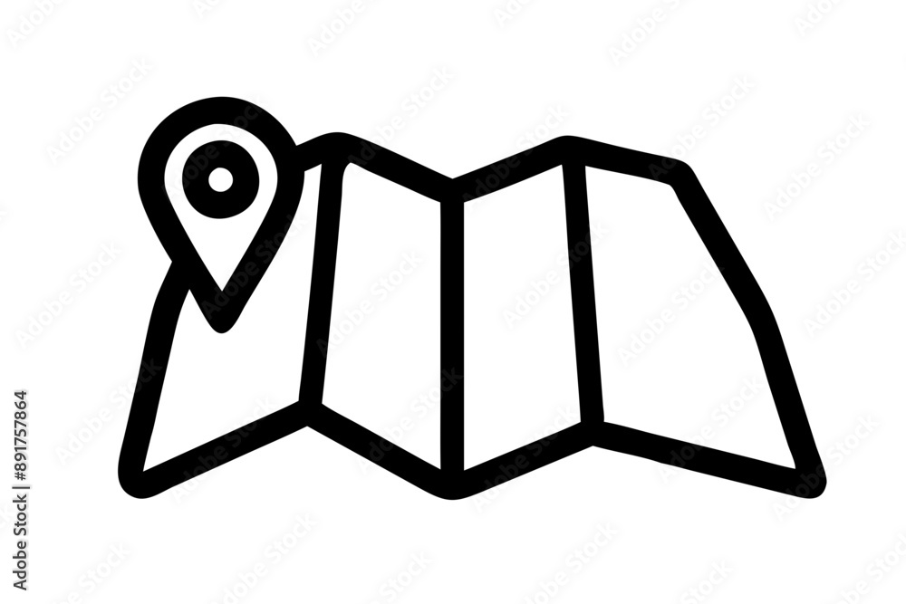 Map with route from pointer to flag thin line icon, Navigation concept, Location markers on map ...