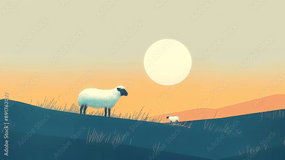 Minimalist illustration of the parable of the lost sheep depicting the ...
