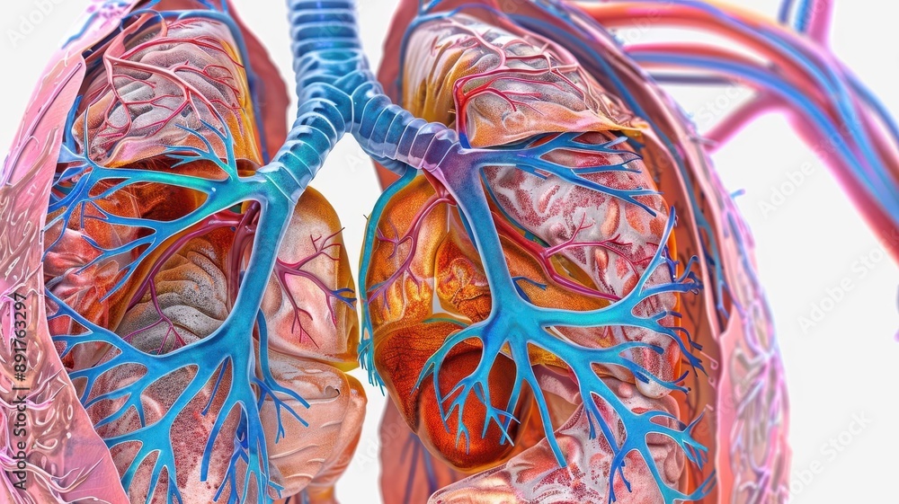 Colorful crosssection diagram of a healthy human lung, Anatomy, Health ...
