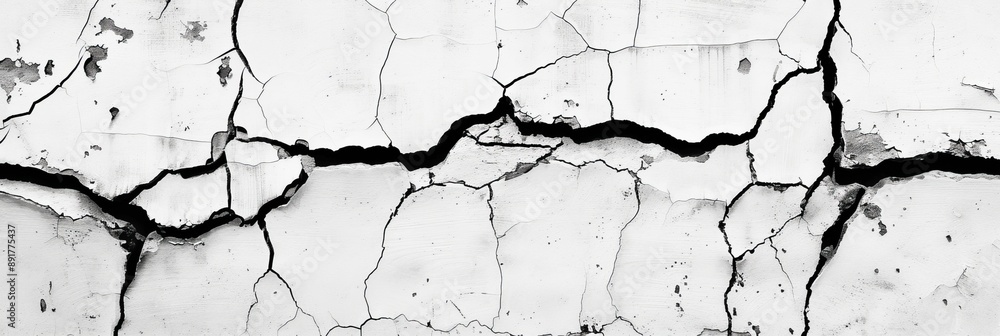 The image showcases a fragmented cracked wall. Concept symbolizing age ...