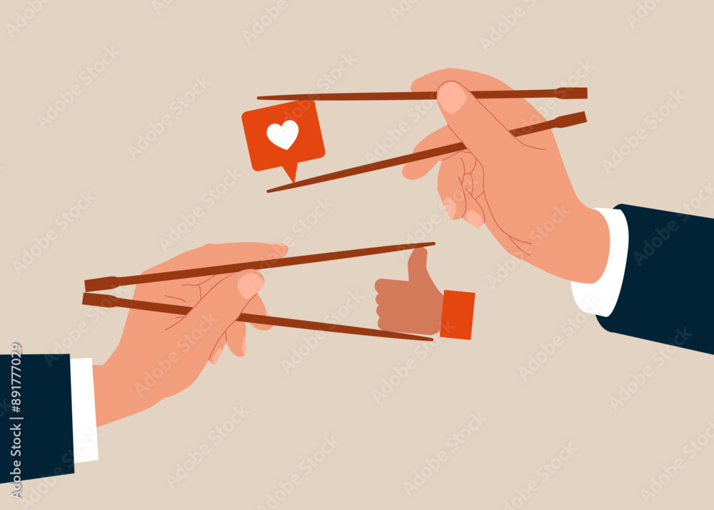 Gamma arms fingers hold chopsticks with like and icon heart. Posts and ...