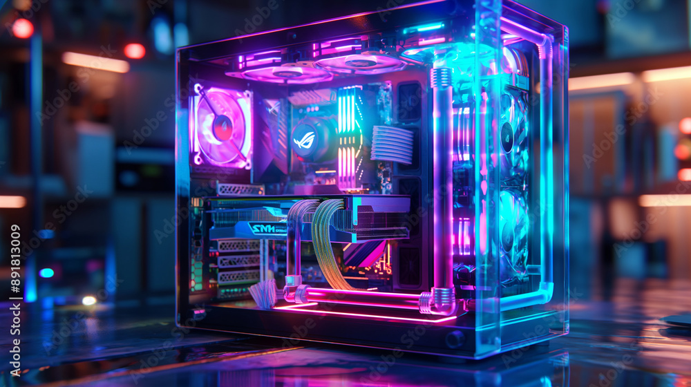 Side view of a PC desktop computer case with a transparent side panel ...