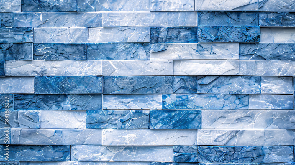 A detailed photo of a modern blue brick wall, showcasing a textured ...