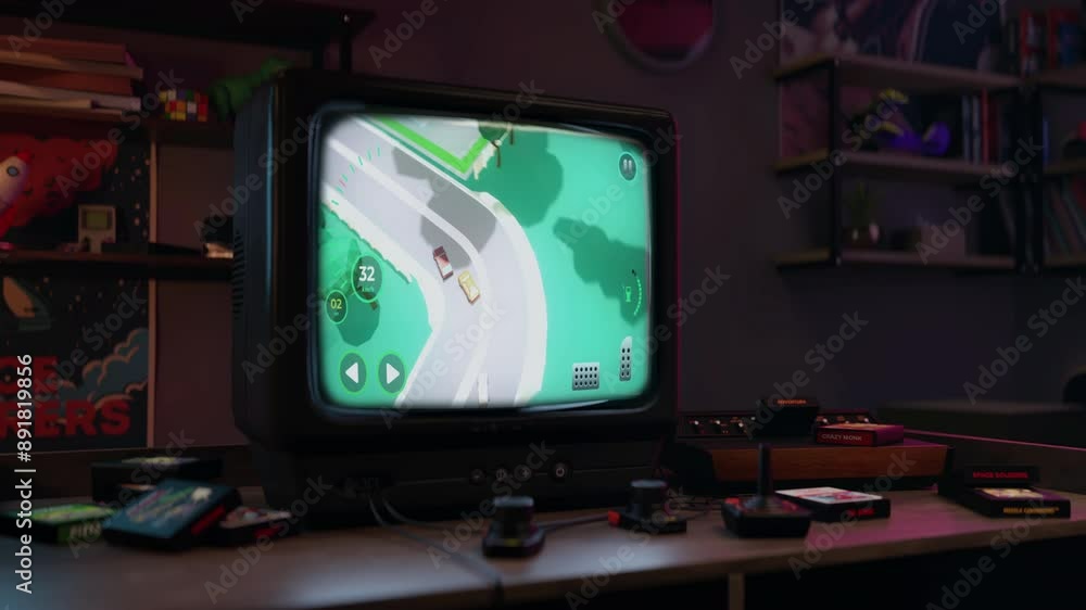 Playing the retro video game on an old-school console. Playing the ...