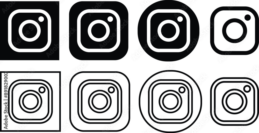 Instagram logo icon in flat line set. Isolated on transparent ...