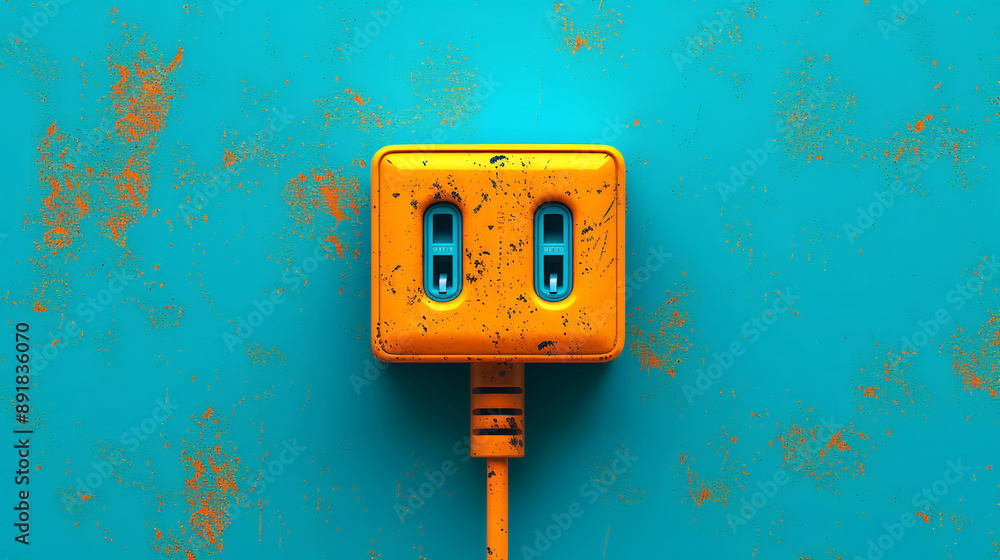 electrical outlets hanging on a blue wall, indicating the concept of ...