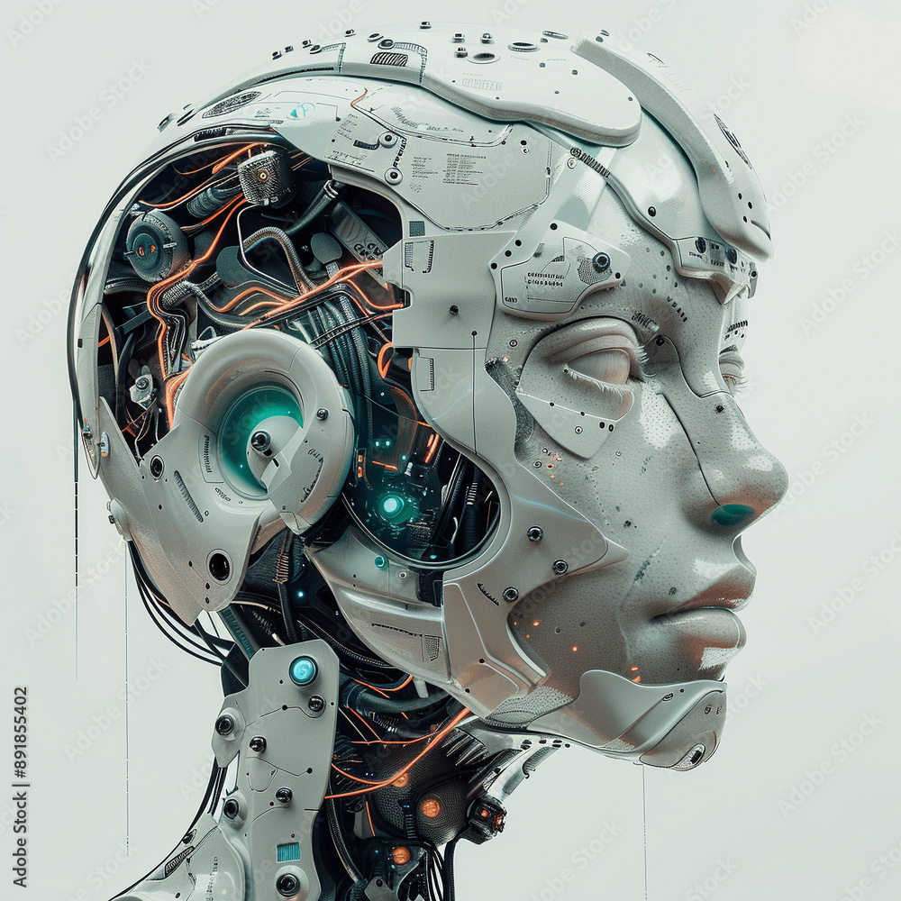 robot side profile white metal gears wires neon inner ear canal screws ...