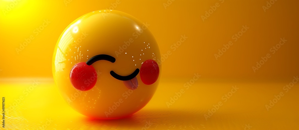 3D yellow emoji with red cheeks, winking on yellow gradient backdrop ...
