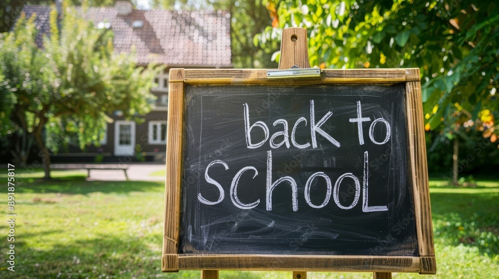 back to school written on a blackboard with white chulk. outside of the ...
