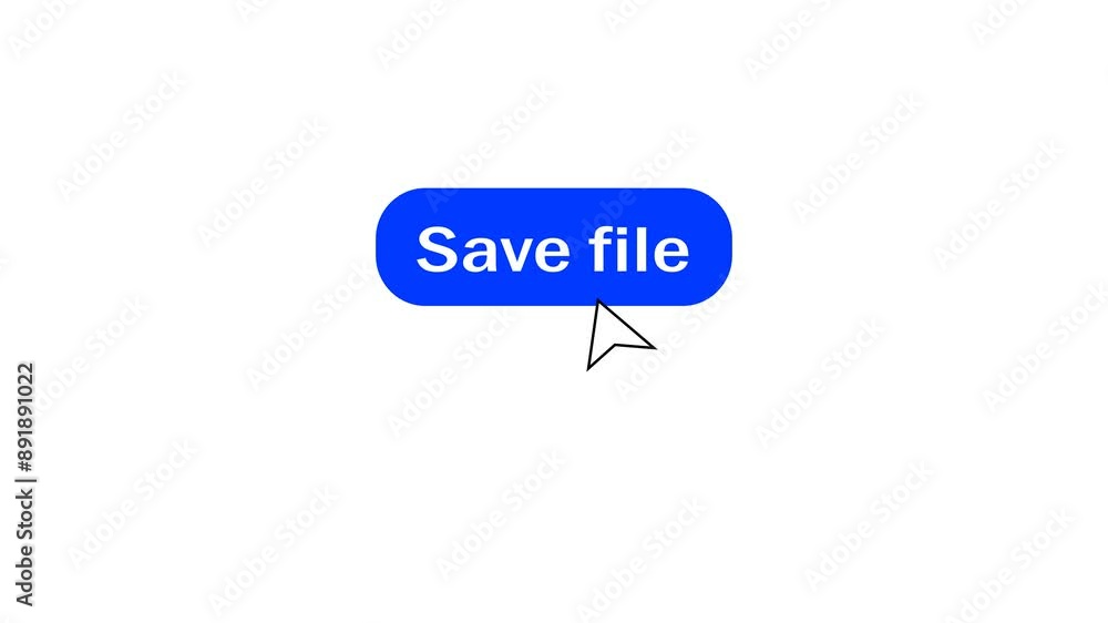 Save file button click animation with arrow. White background, 4K ...