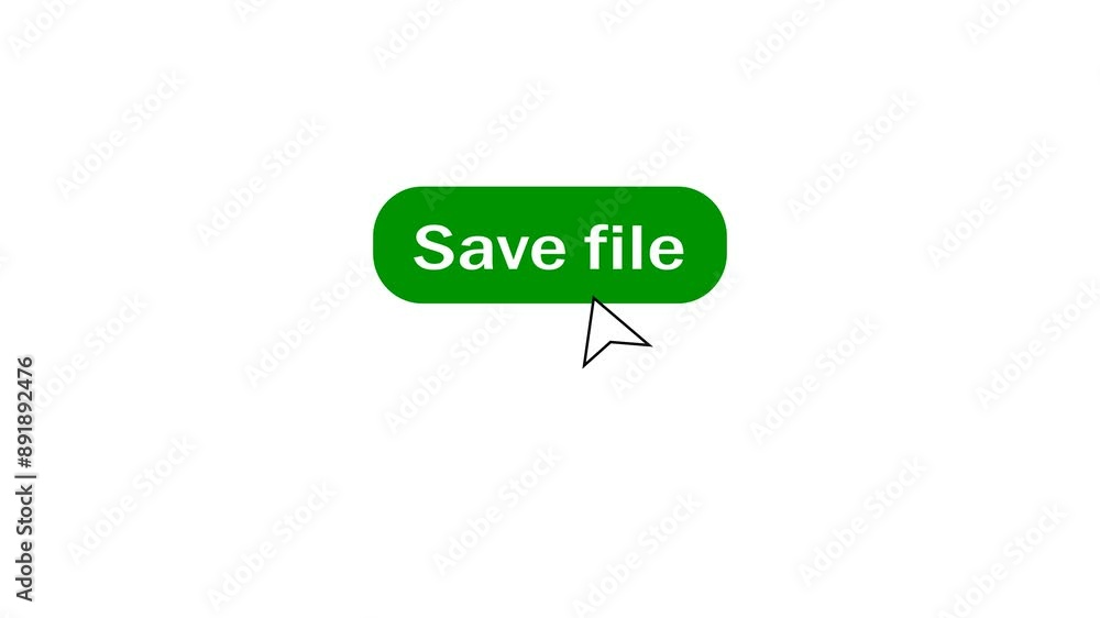 Save file button click animation with arrow. White background, 4K ...