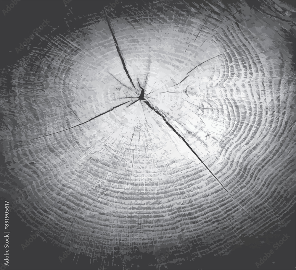 Black and white close up of vintage end grain of wood slab. Tree rings ...