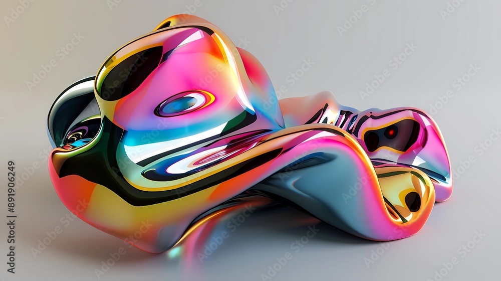 Colorful Abstract 3D Render Digital Art of Glass with Fluid and Smooth ...