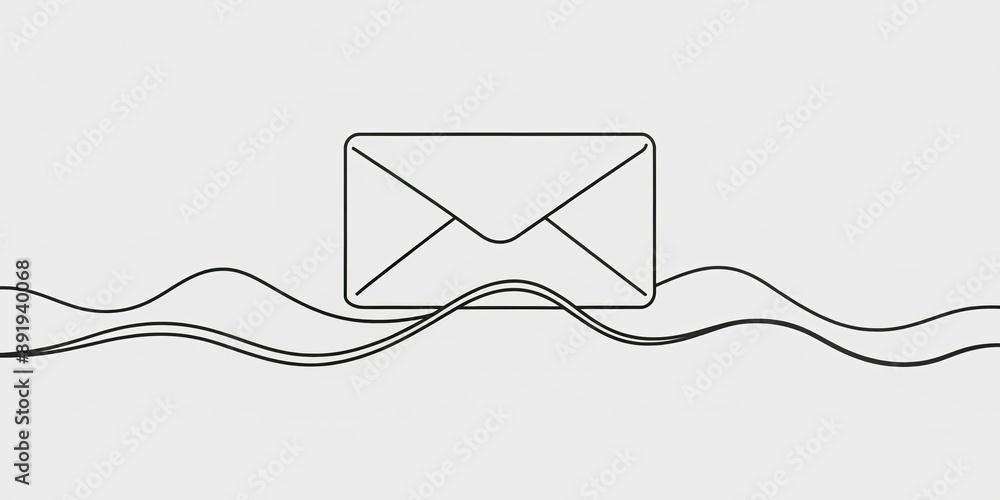 Continuous one line mail envelope letter drowning illustration. Email ...