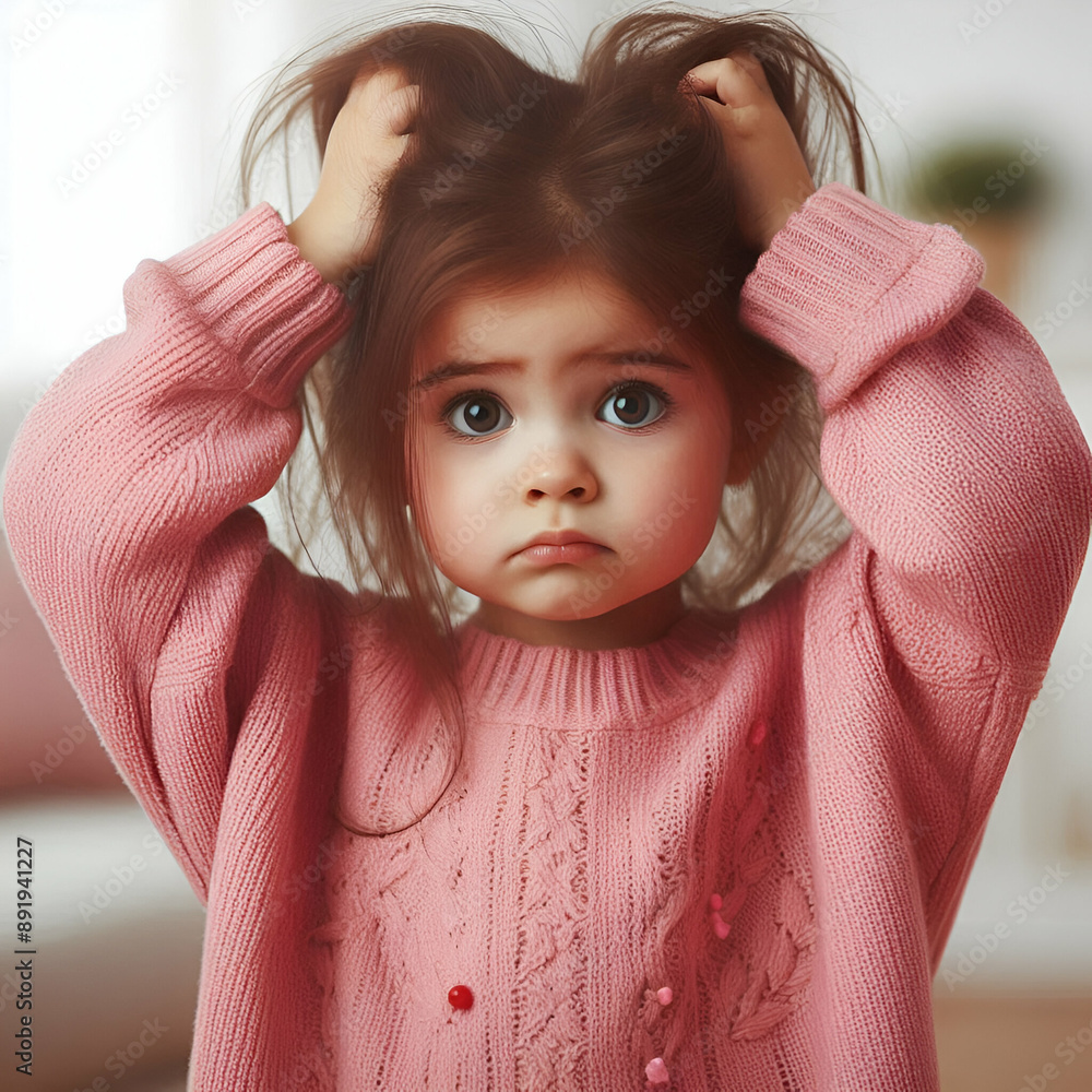 Cute Little Girl Toddler Portrait Dressed in a Pink Sweater Pulling at ...