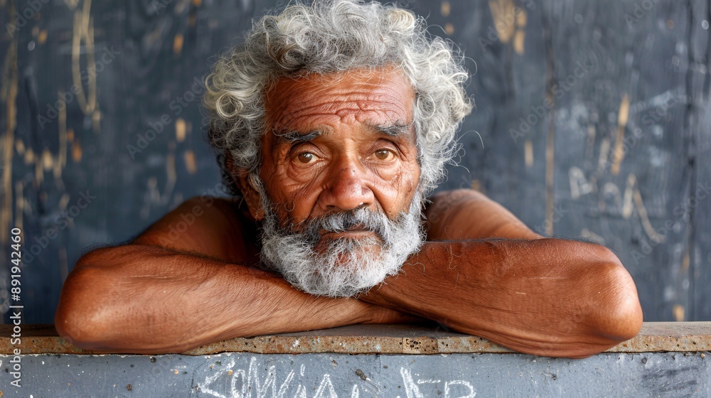 Homeless elderly American person with no clothes lying on the ground in ...