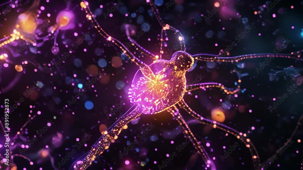 Fluorescencelabeled neuron and synaptic cleft demonstrating the ...