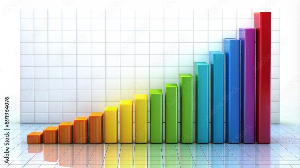 Colorful horizontal bar chart graph with ascending columns on a white ...