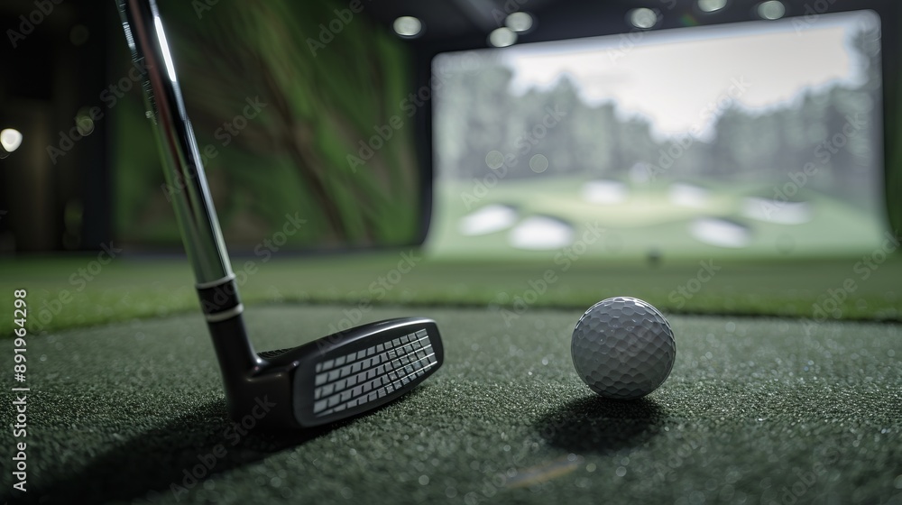 The image shows a close-up view of a virtual golf screen featuring a ...