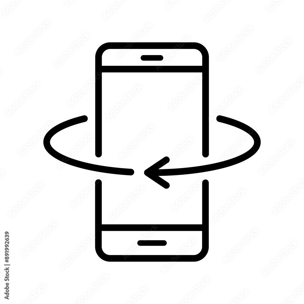Black single phone rotation line icon, simple technology 360 degree ...