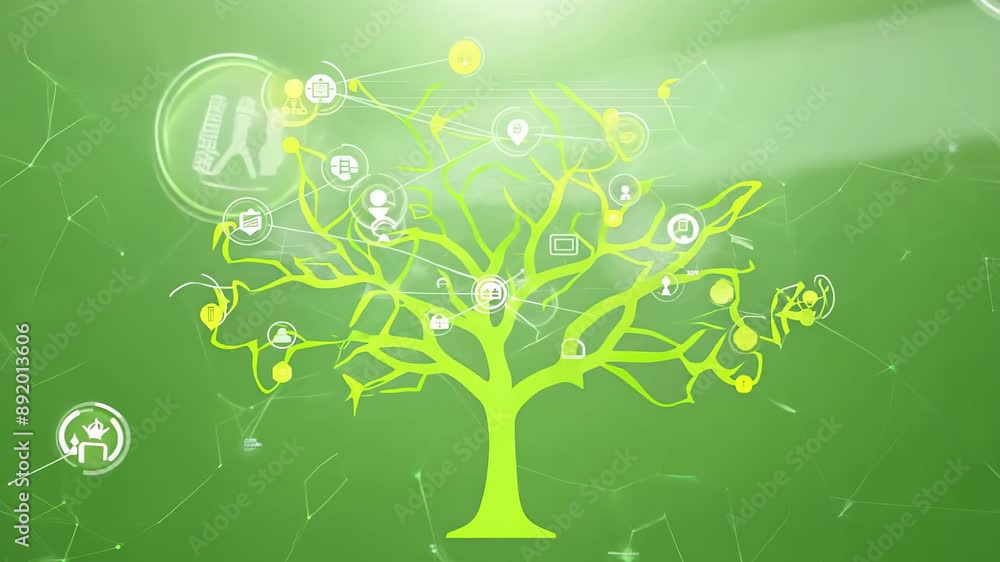 environment Icons over the Network connection line on green background ...