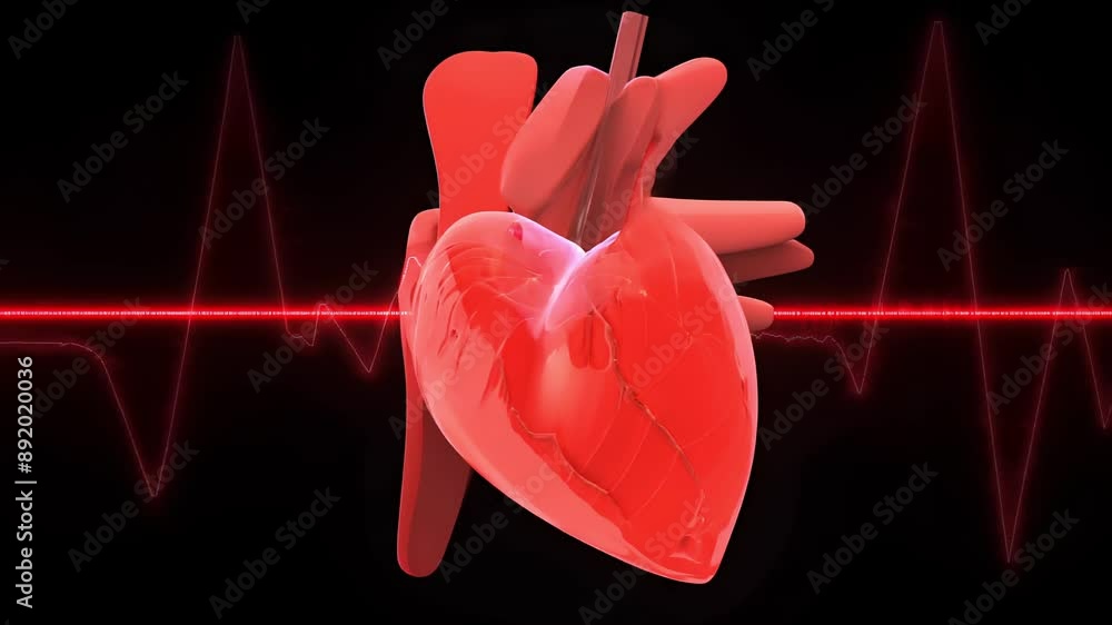 human heart shape with red cardio pulse line. Creative stylized red ...