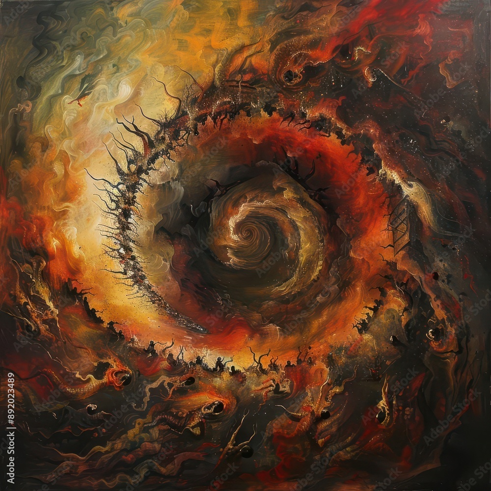 allegorical painting of descent into the underworld twisted souls and ...