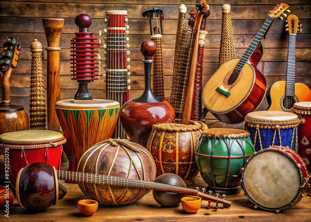 Vibrant display of exotic instruments from around the world, including ...