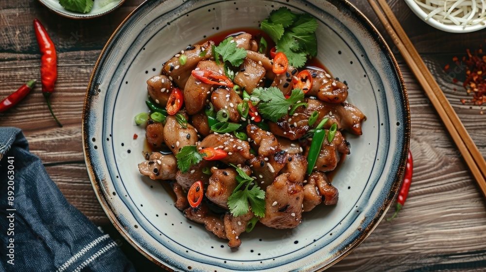 Stir Fried Chicken Intestine with Soy Sauce Stock Photo | Adobe Stock