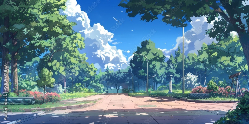 Anime Park Fantasy: A Stylized Background Celebrating the Whimsical ...