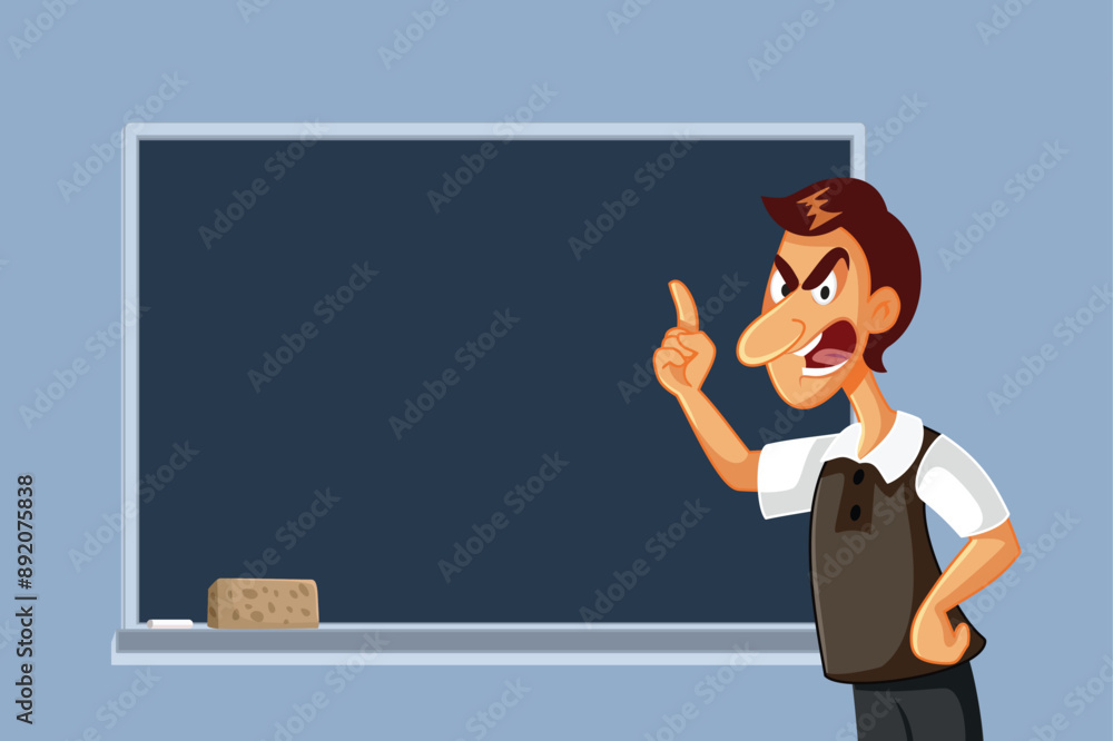 Angry Teacher Yelling in Front of the Class Vector Cartoon. Stressed ...
