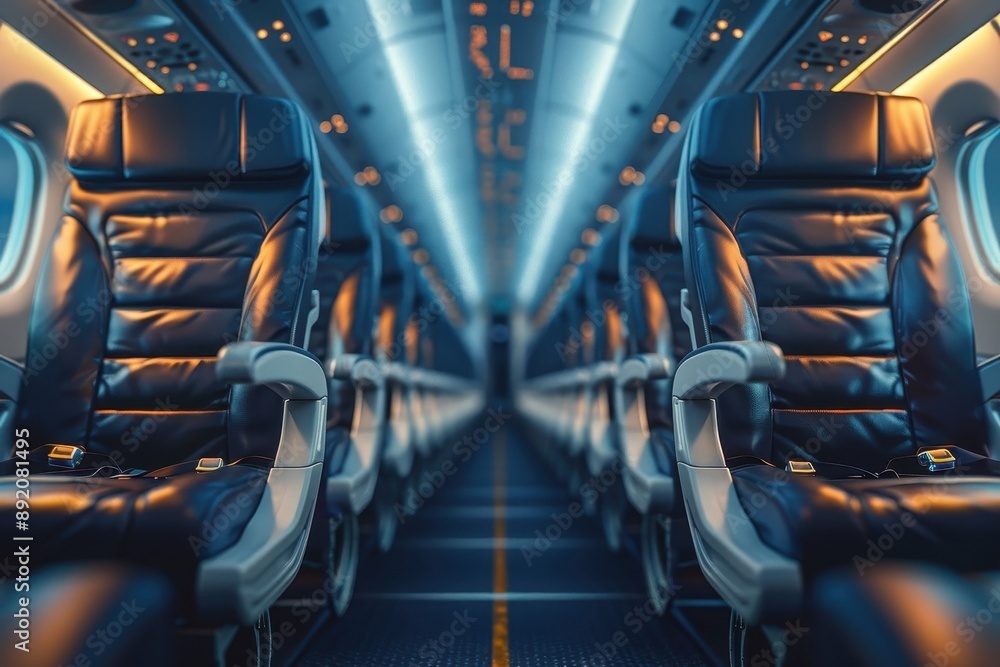 A detailed look at the empty passenger seats in the cabin of an ...