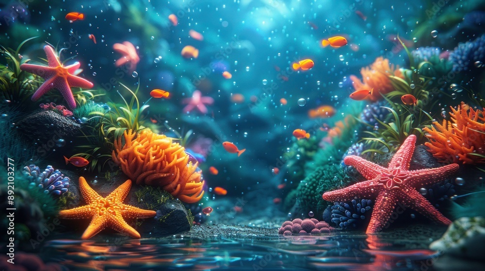 Colorful Marine Life: Animated Starfish, Squids, Seahorses, Anemones ...