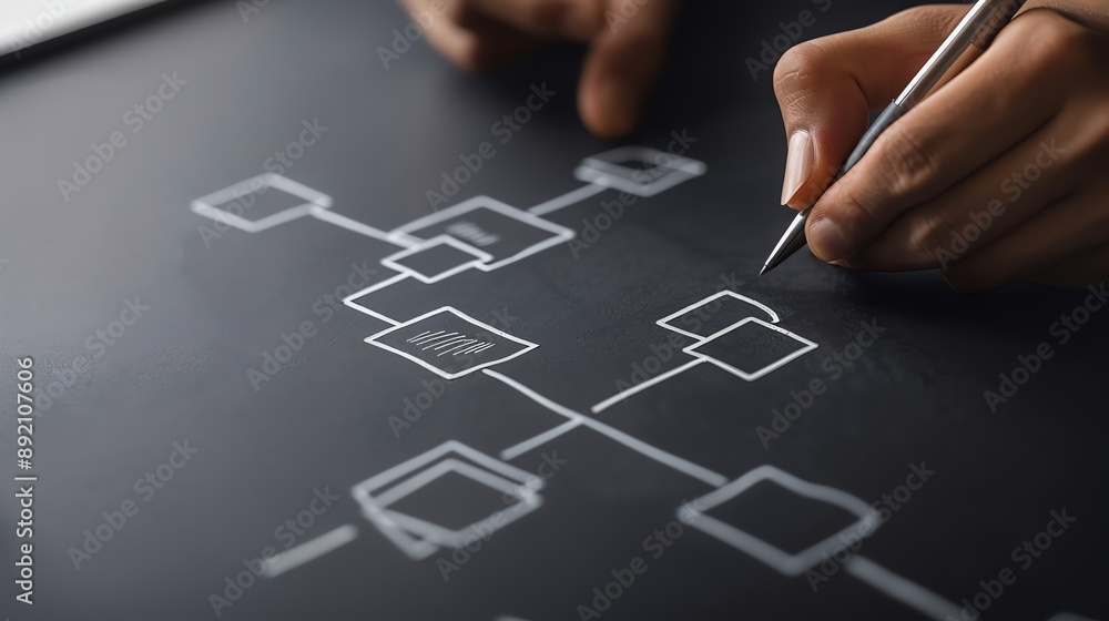 Team leader using a flowchart to explain a business process, flowchart ...