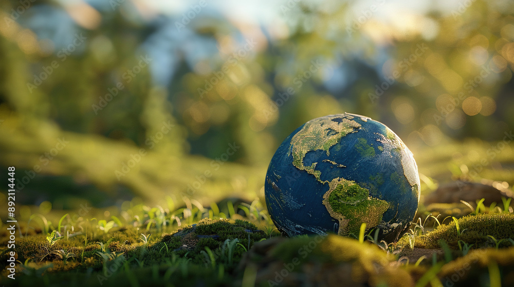 Ilustrace „Miniature rendering of the Earth set against a natural ...