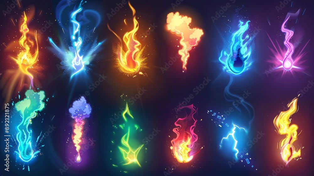 Animated Glow Fire and Smoke Elements, Game UI, Magic, Effects, Design ...